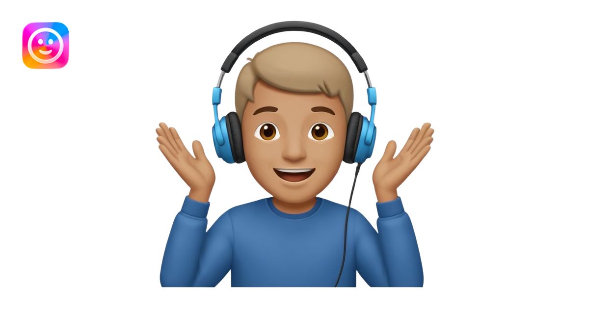 happy guy listening and chanting to music on a headphone emoji | AI ...