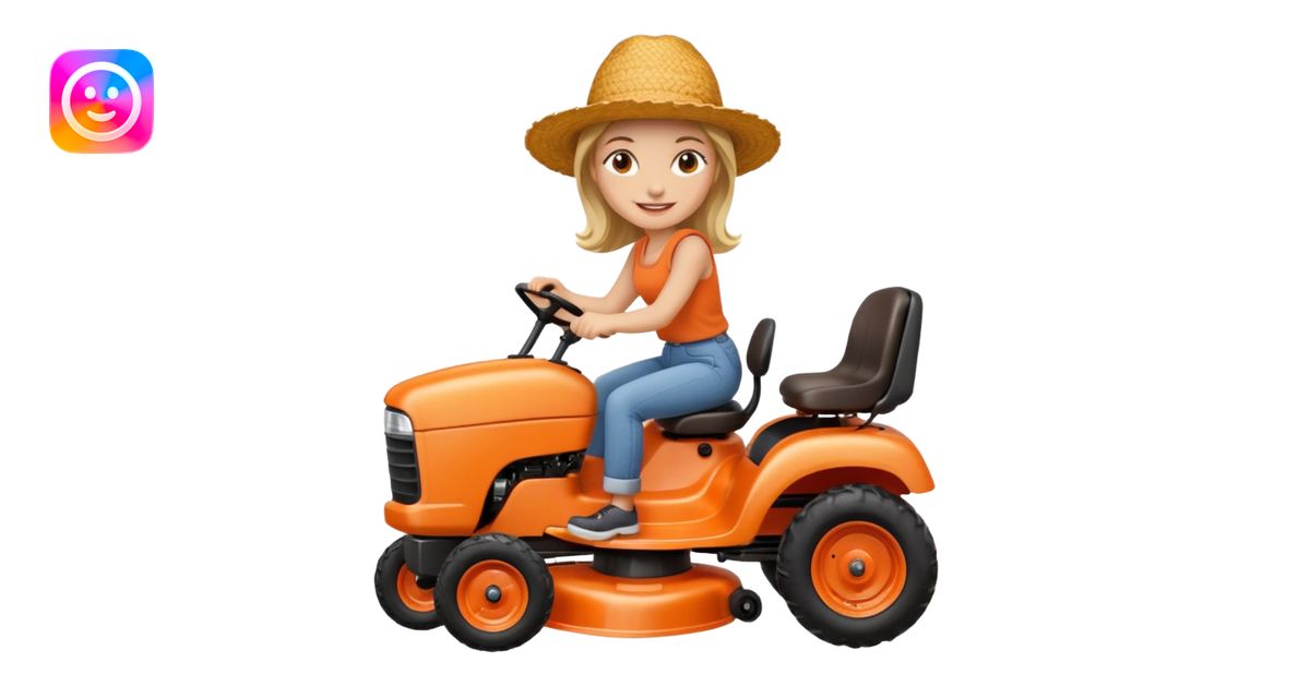 White woman without glasses wearing a straw hat, on old orange ride on ...