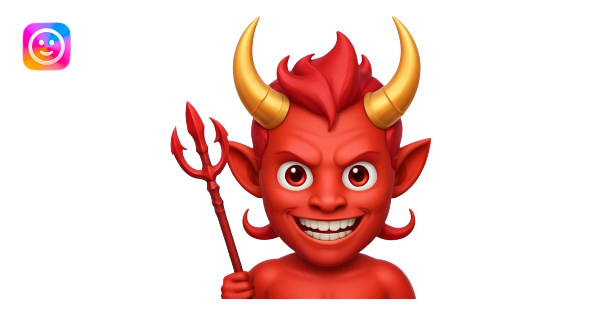 Red devil with horns and trident, grinning mischievously emoji | AI ...
