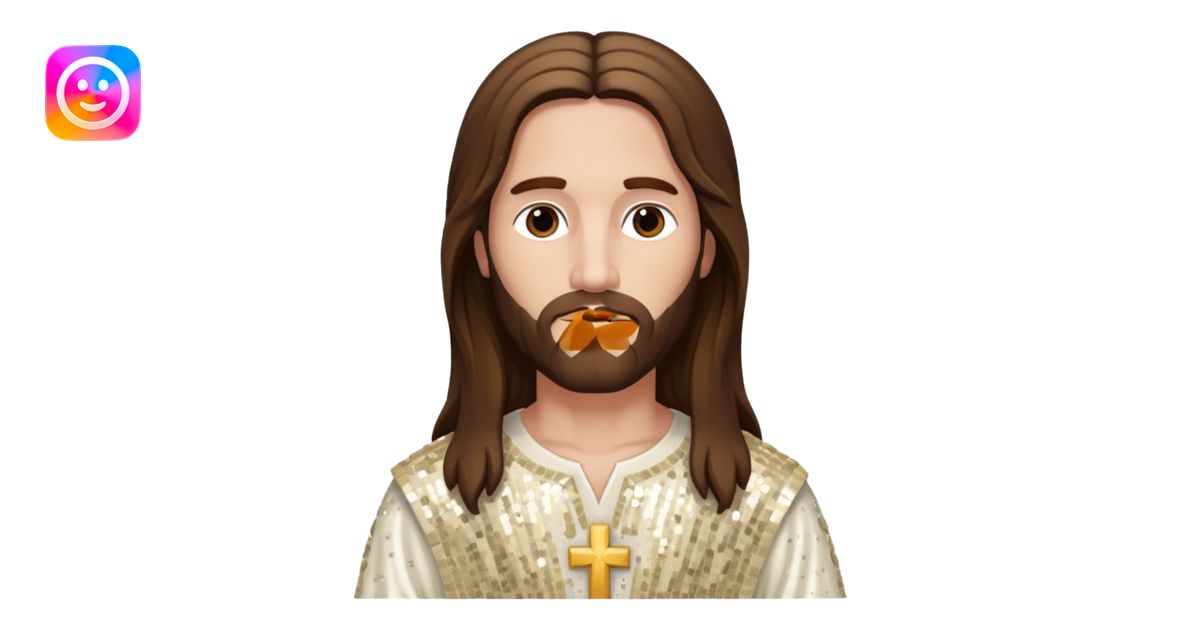 Jesus Christ with long brown hair, ivory sequin outfit emoji | AI Emoji ...