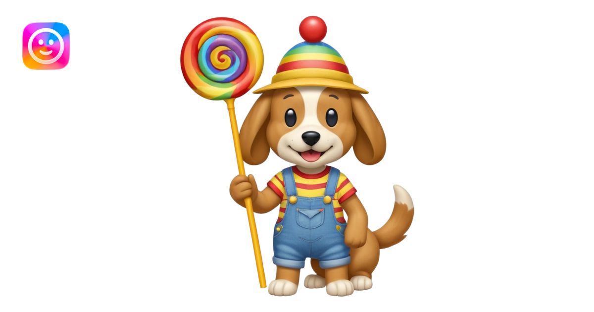 Generate a emoji of a dog with a comically large rainbow swirly ...