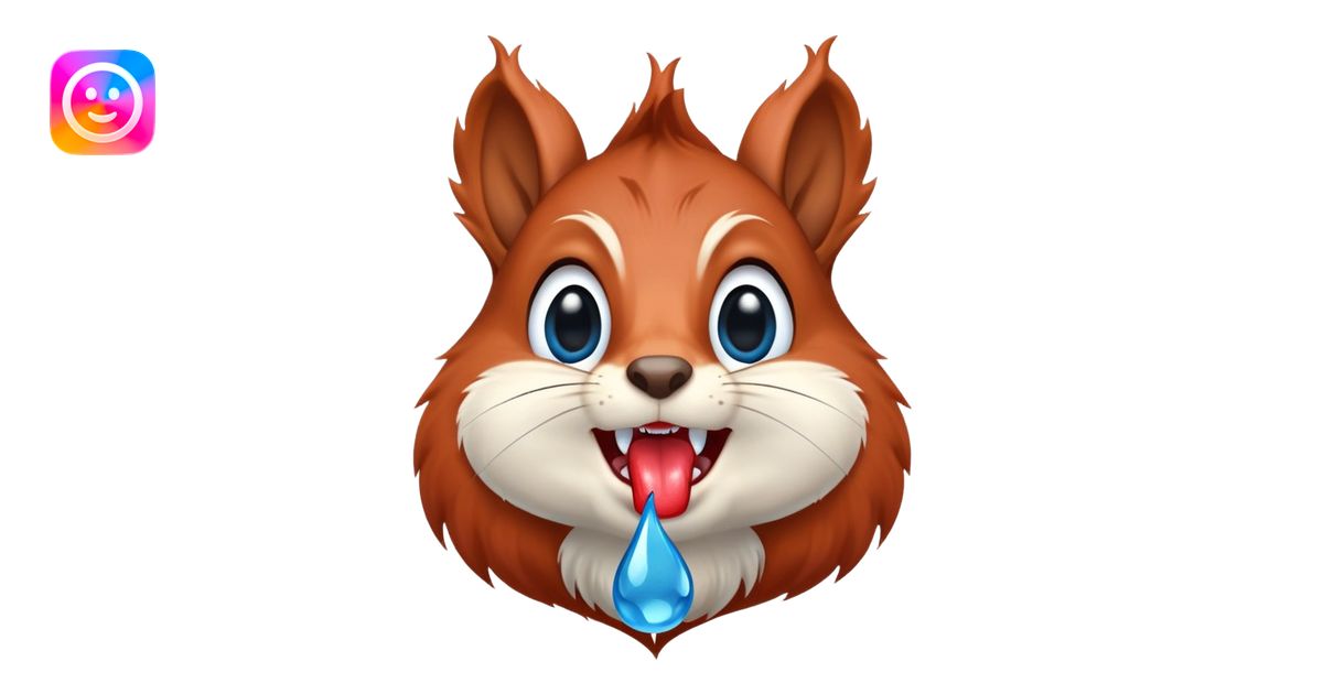 Front view of squirrel face with red-brown fur, prominent teeth, black ...