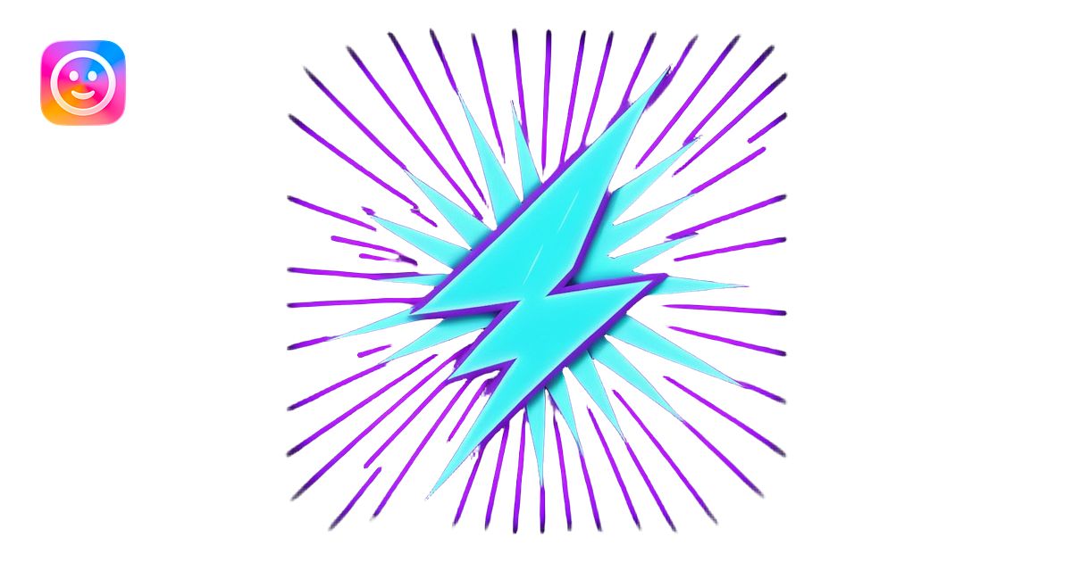Minimalist emoji, a stylized lightning bolt cutting through a neon ...