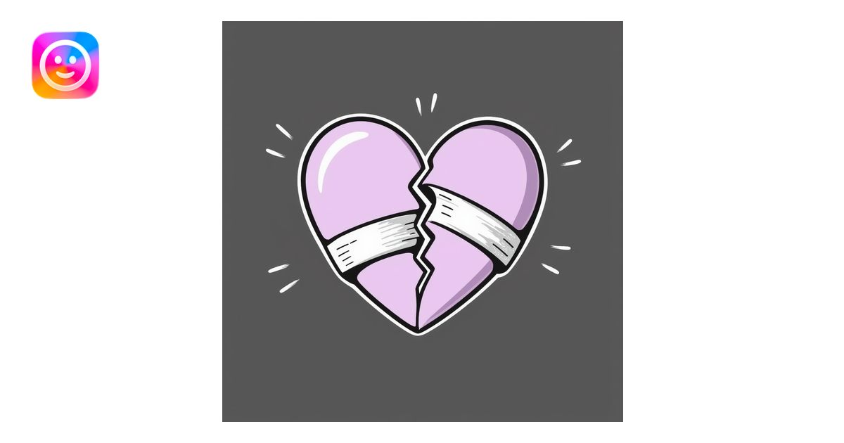 broken heart emoji with jagged split and bandage over the crack, chalk ...