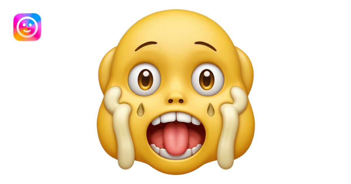 Gasping face emoji with large yellow bone in mouth and crying eyes ...