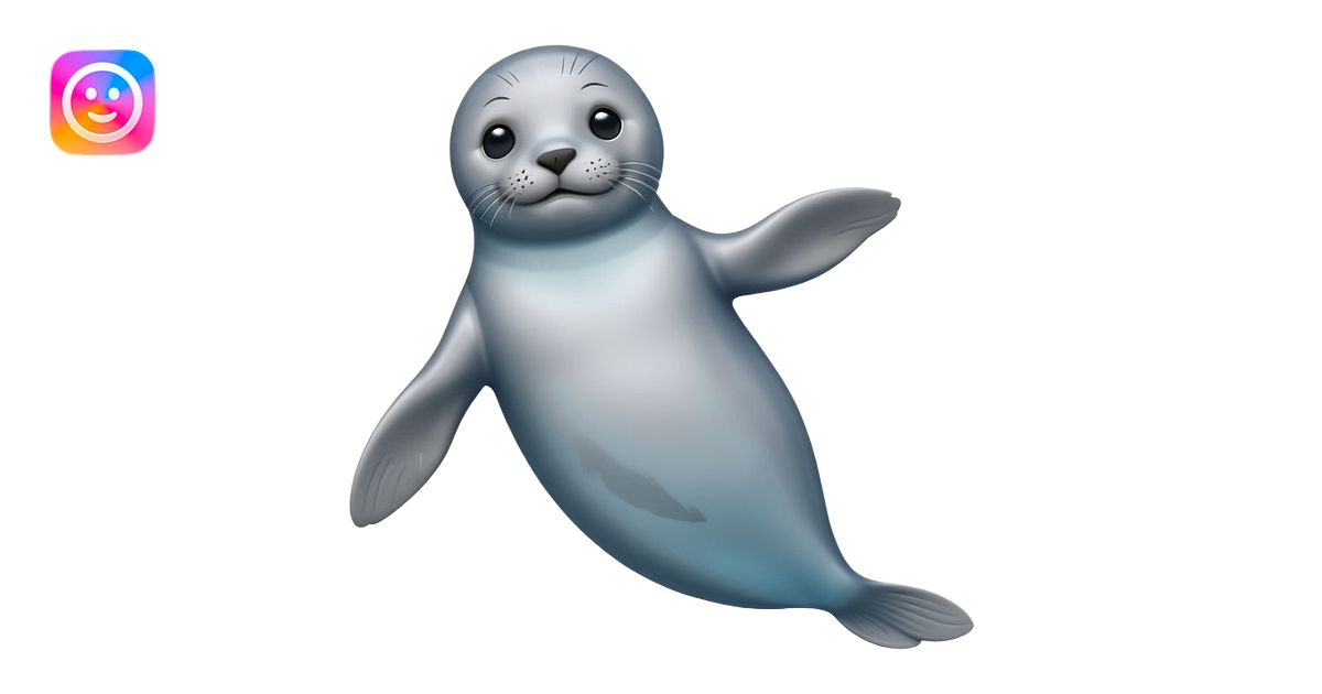 A 3D cartoon seal swimming with visible flippers, calm blue water, soft ...