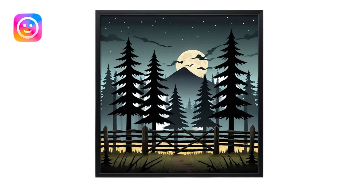 a dark, brooding forest at night, with large looming fir trees. in ...