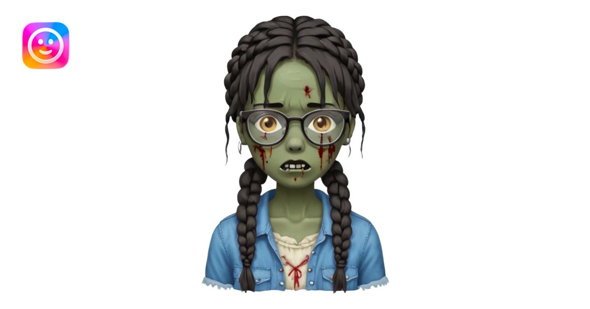 black zombie girl with glasses and braided hair emoji | AI Emoji Generator
