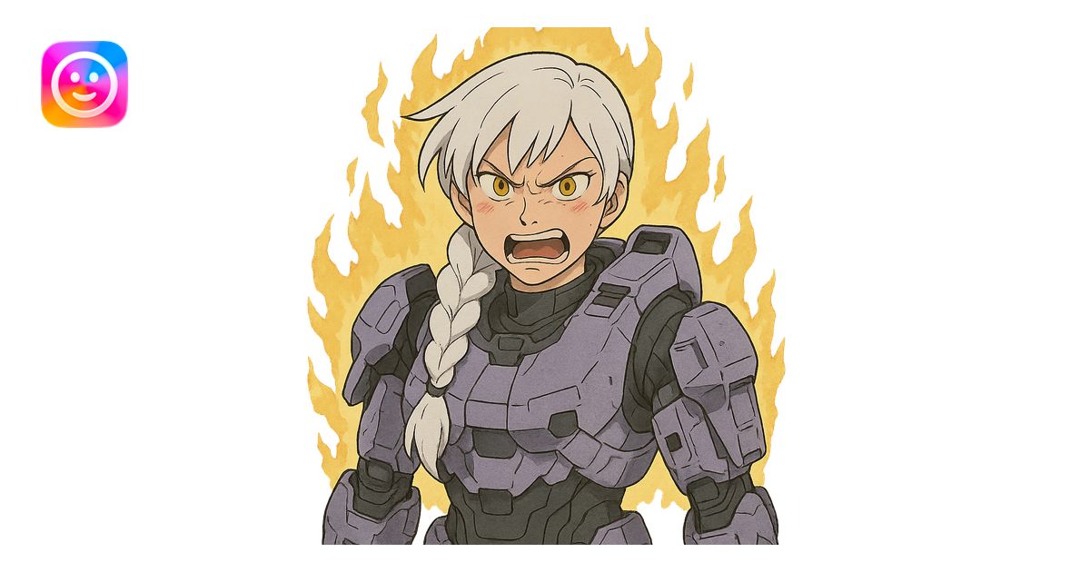 making an angry scowl rage face, rage aura, female, wearing reach ...