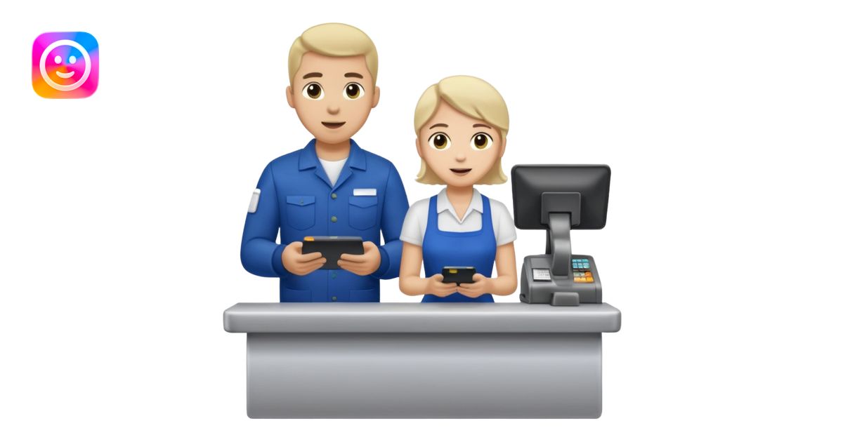 Supermarket employee at a cash register, full body, serving a man ...