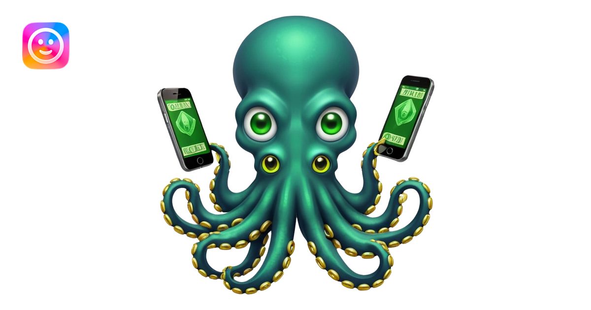 Intimidating octopus with pearl black skin, neon suction cups. Evil glaring eyes. Wearing a ...