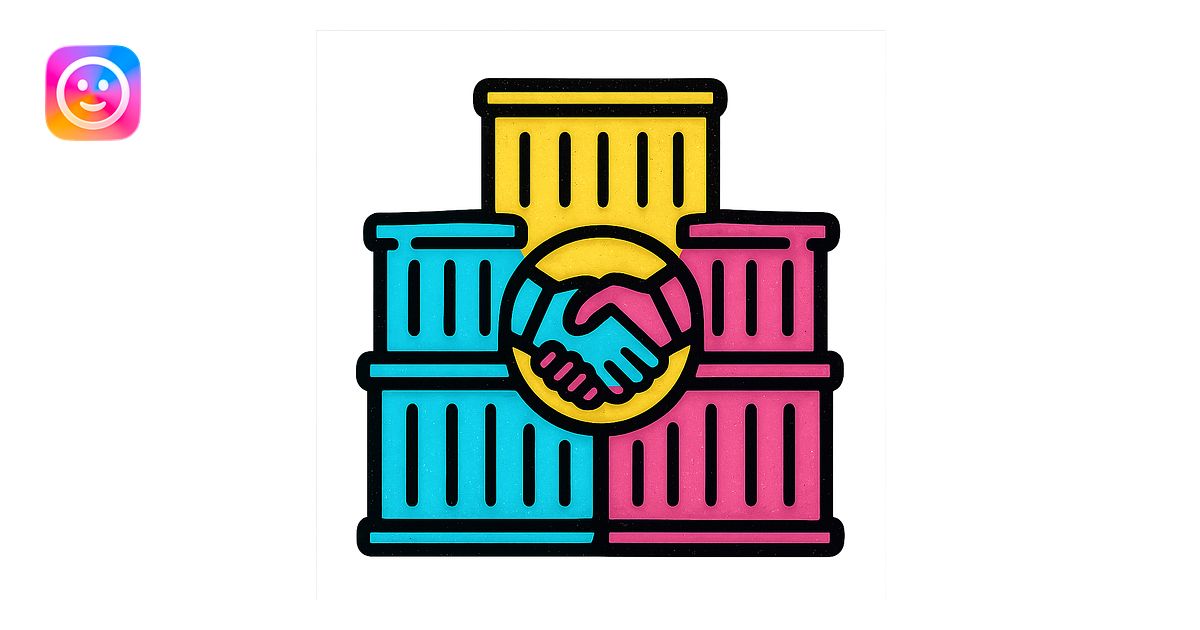 A fun and energetic icon of a stack of shipping containers with a ...