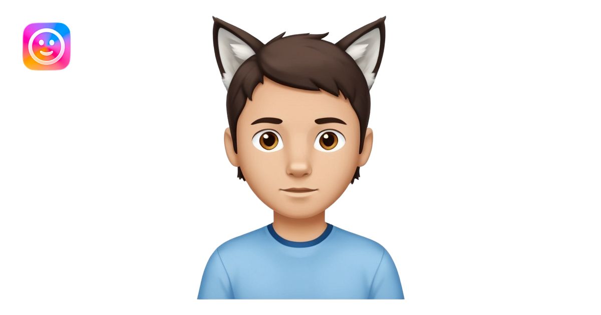 White boy with dark brown hair and white lynx ears emoji | AI Emoji ...