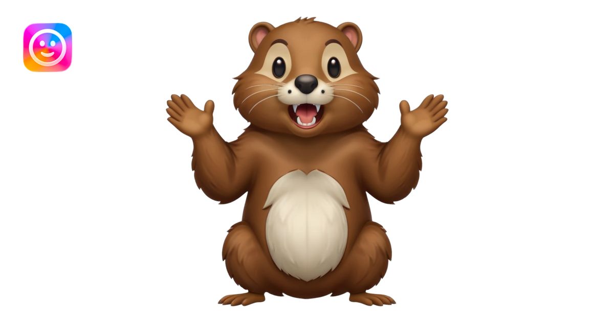 A crazy beaver is standing on its hind legs with its front paws ...