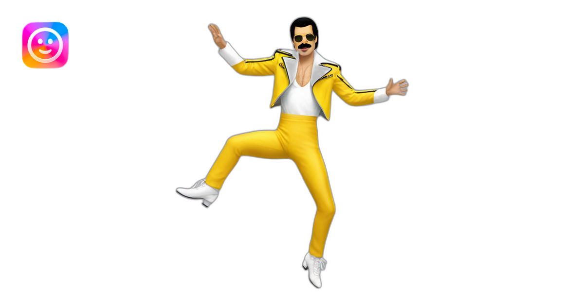 freddie mercury yellow jacket white pants dance emoji | AI Emoji Generator