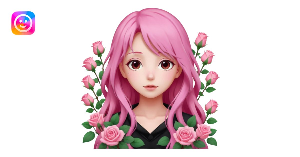 Gorgeous dreamy pastel pink anime lady roses with long hair emoji | AI ...