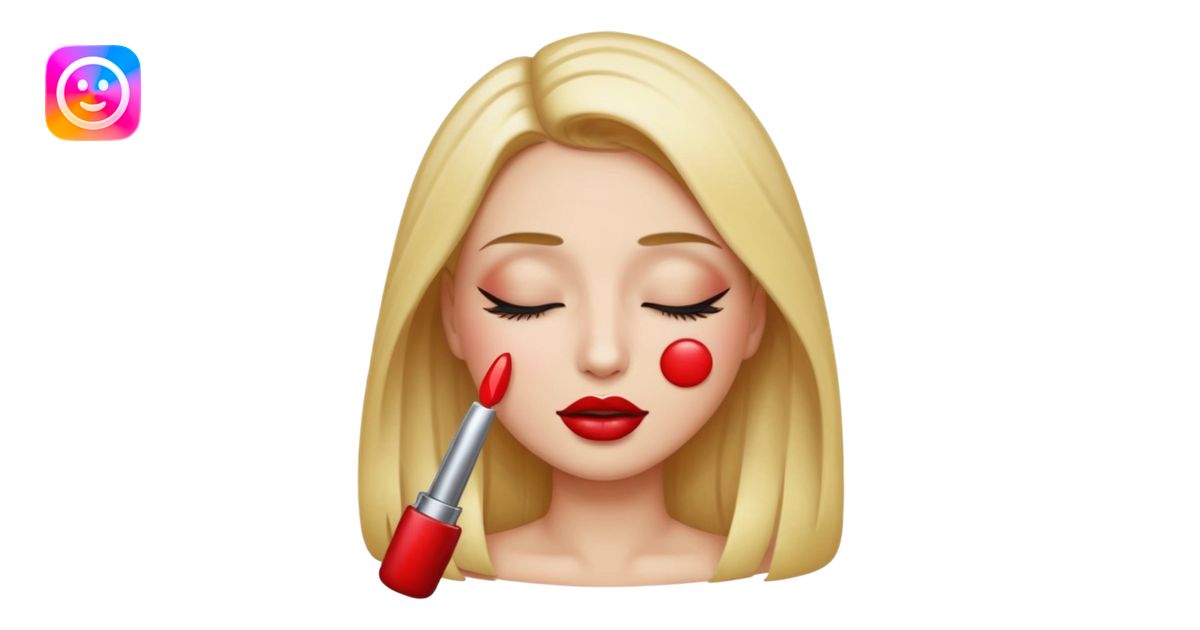 A emoji with red lipgloss and closed eyes with eye makeup and nail ...