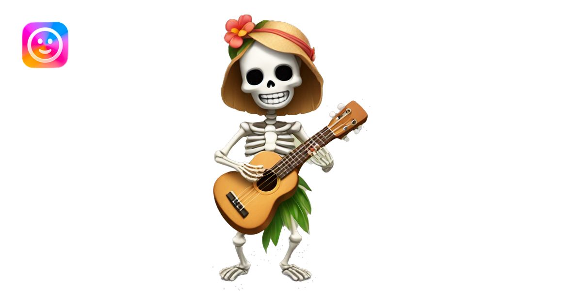 Skeleton Hula girl playing a ukulele emoji | AI Emoji Generator
