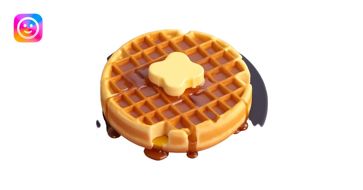 cute cartoon-style golden waffle with grid pattern, topped with small ...