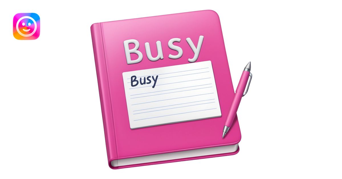 big pink book and note pen add on it the word BUSY emoji | AI Emoji ...