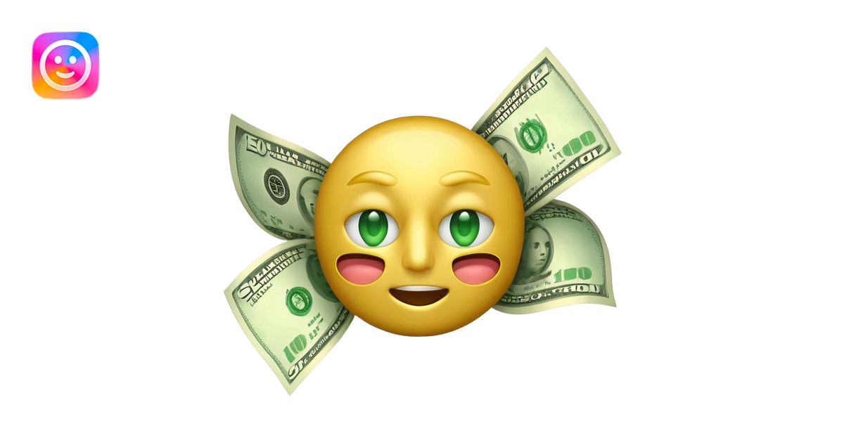 3D glossy money emoji, dollar-sign eyes, cash flying out of mouth ...