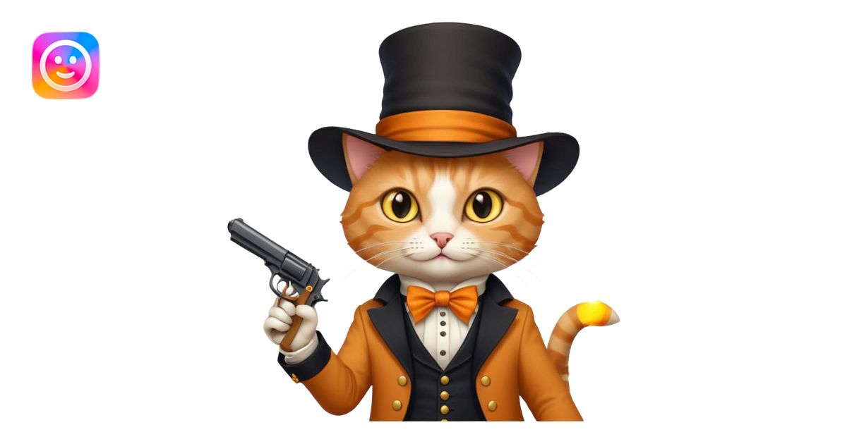 Magitian cat with pistol emoji | AI Emoji Generator