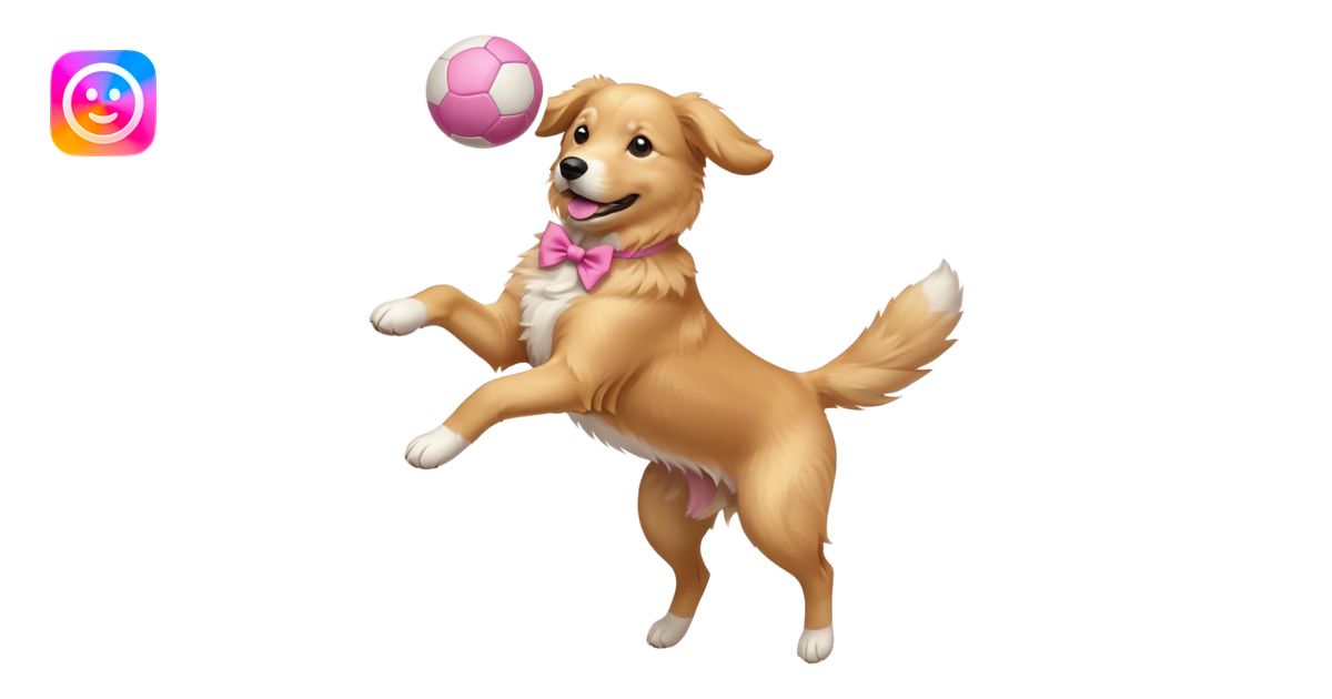 girly dog with a pink bow jumping in the air to catch a ball emoji | AI ...