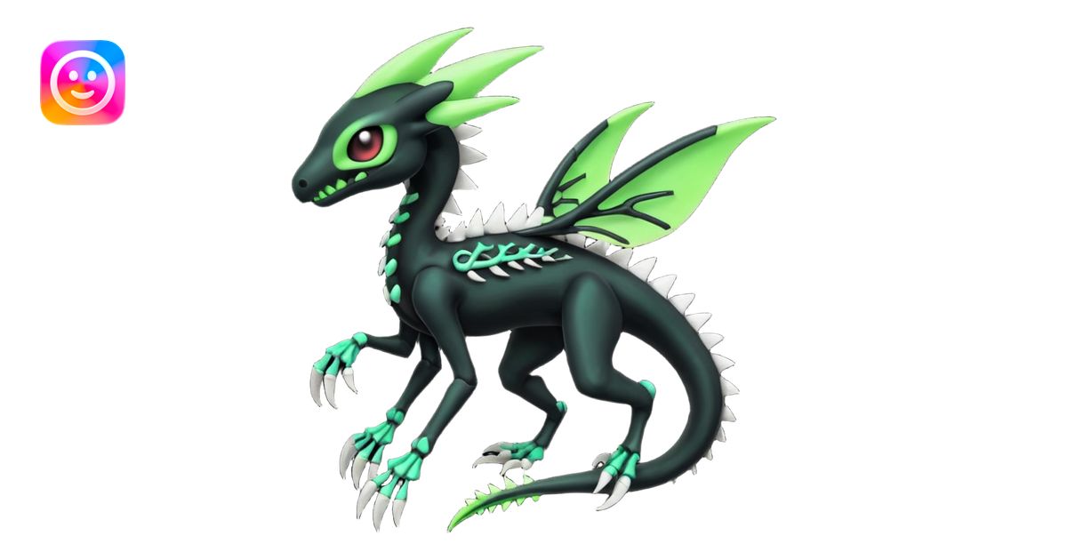 Obsidian-black and neon-glowing-green skeletal Meloetta-Salandit ...