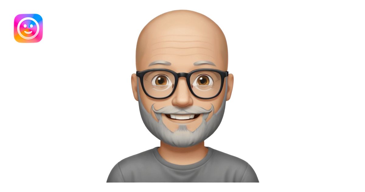 Bald man with salt and pepper beard and rectangle glasses and shoulder ...