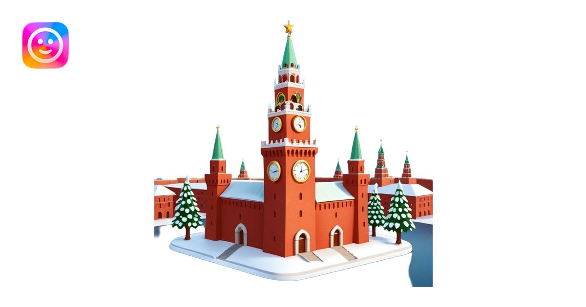 Apple iOS style emoji of the Moscow Kremlin Spasskaya Tower, winter New ...