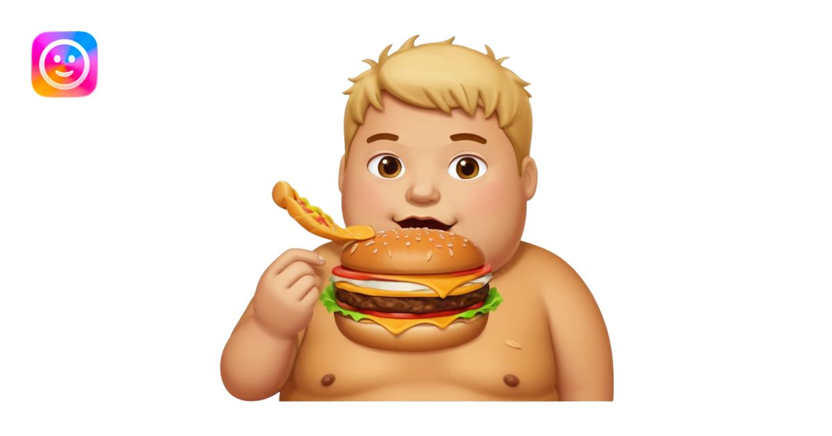 Fat person emoji with eating burger emoji | AI Emoji Generator