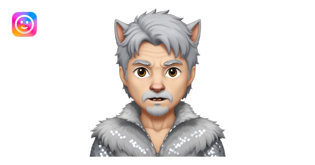 The Werewolf with grey hair and fur, white sequin outfit emoji | AI ...
