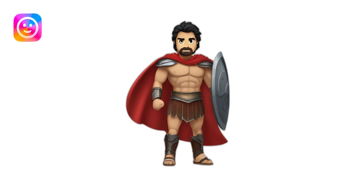 The Spartan Leonidas. Muscly physique. Wearing a red cape. Masculine ...
