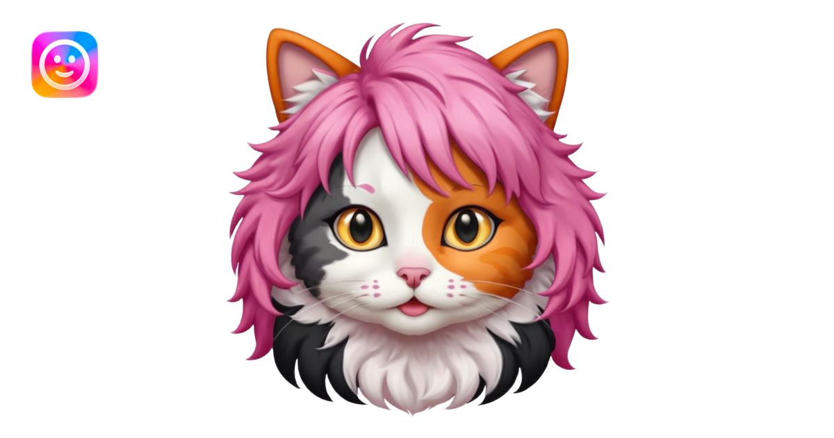 calico cat wear curly pink hair wig emoji | AI Emoji Generator