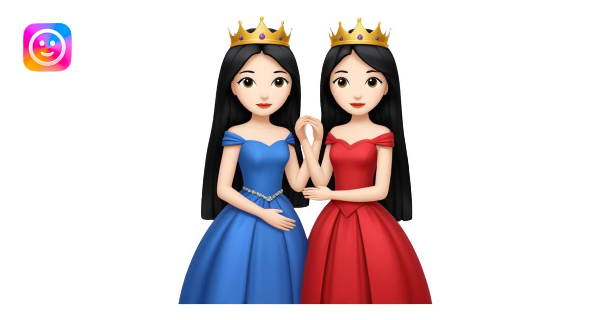 Two queens with long black hair hugging. emoji | AI Emoji Generator