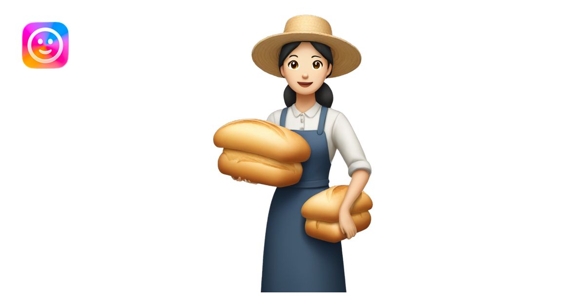 asian amish woman wearing a hat holding a loaf of bread emoji | AI ...