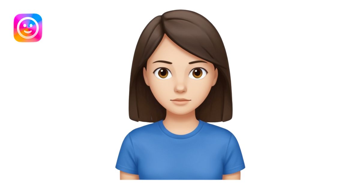 young brunette brawn-eyed woman with straight hair with a blue t-shirt ...