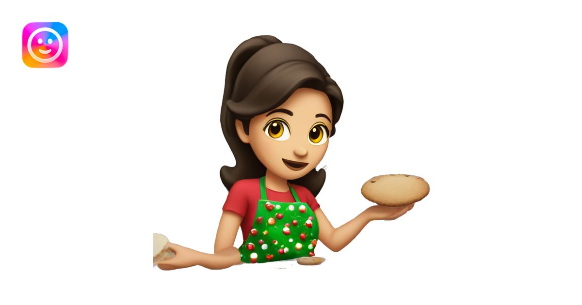 Brunette baking Christmas cookies in kitchen emoji | AI Emoji Generator