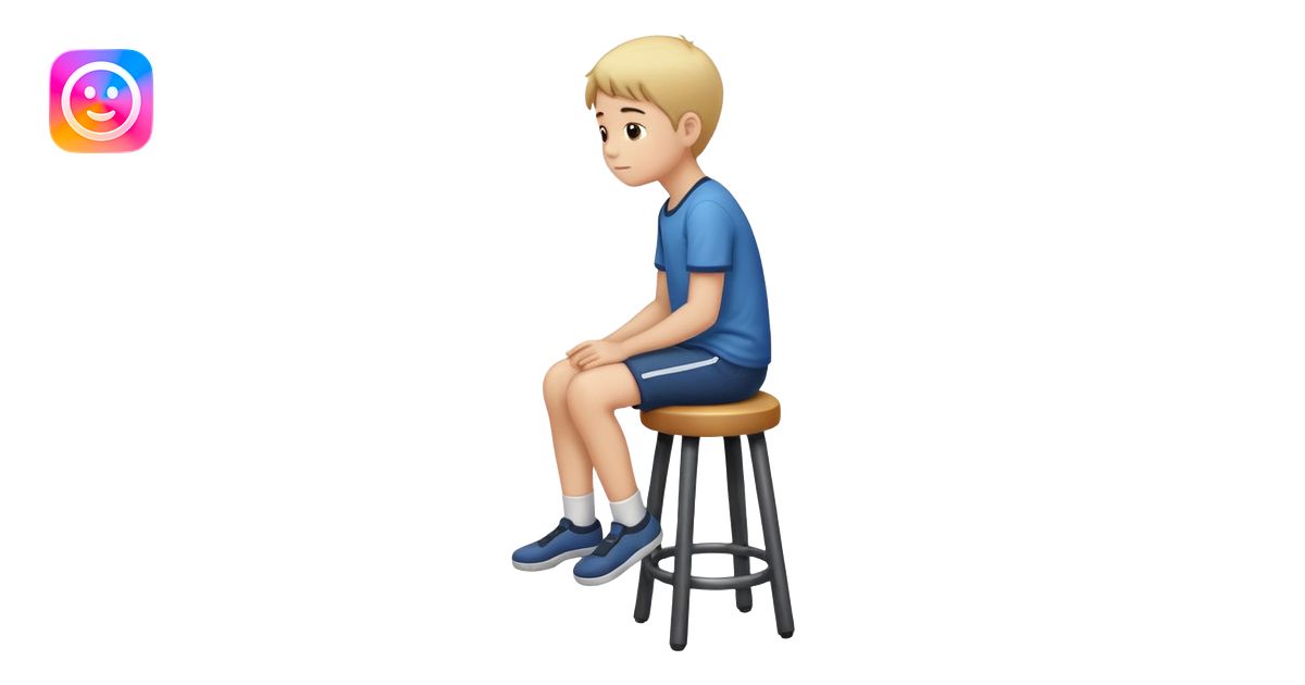 a boy is sitting on a stool seeing whole body on left side emoji | AI ...