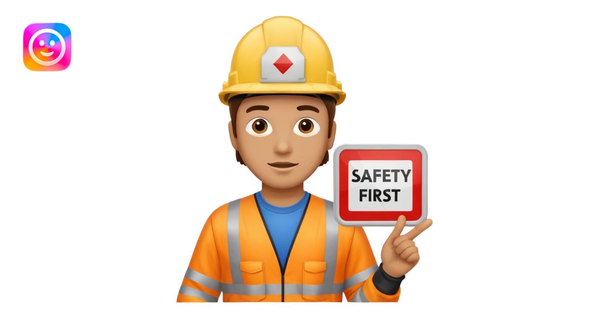a guy wearing safety outfit with helmet holding a panel written on it ...