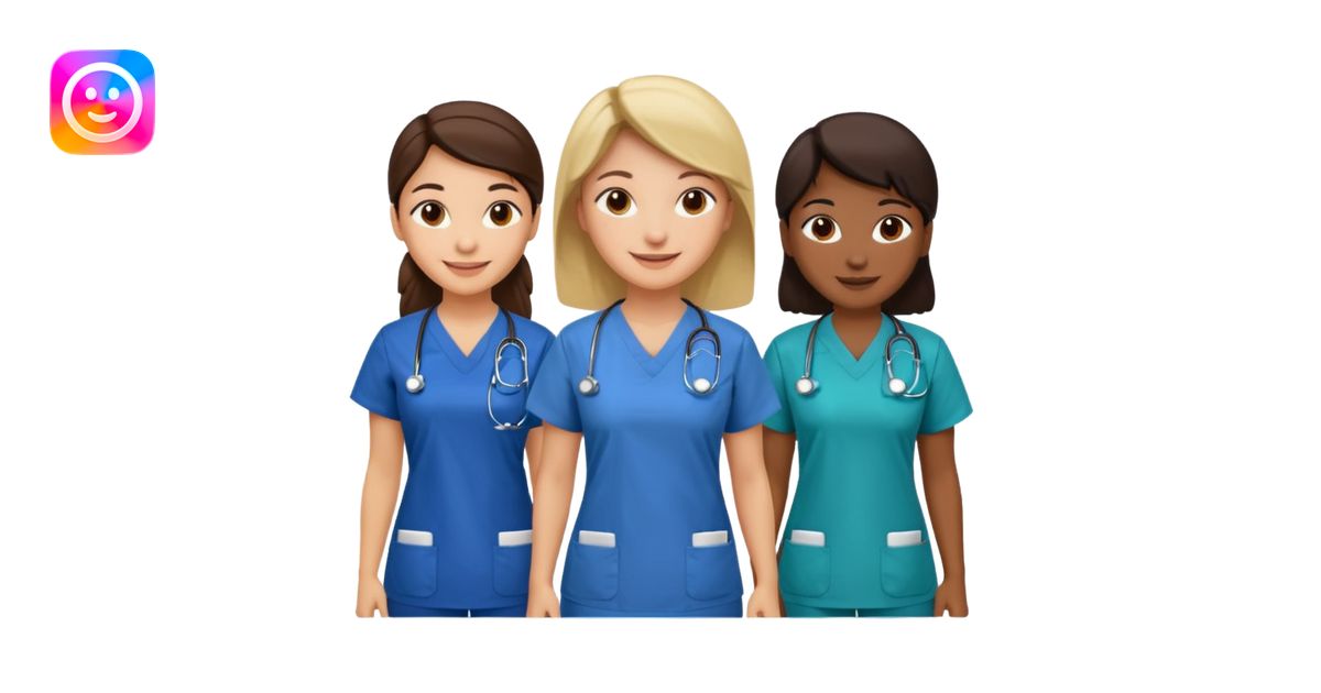 Nurses of different ethnicities in various color scrubs emoji | AI ...