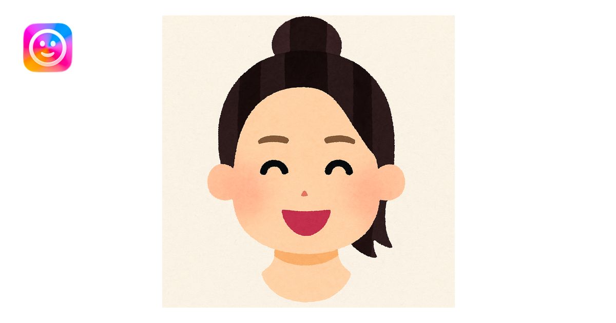 Kendall Jenner's head in Irasutoya style, smiling, round face, minimal ...