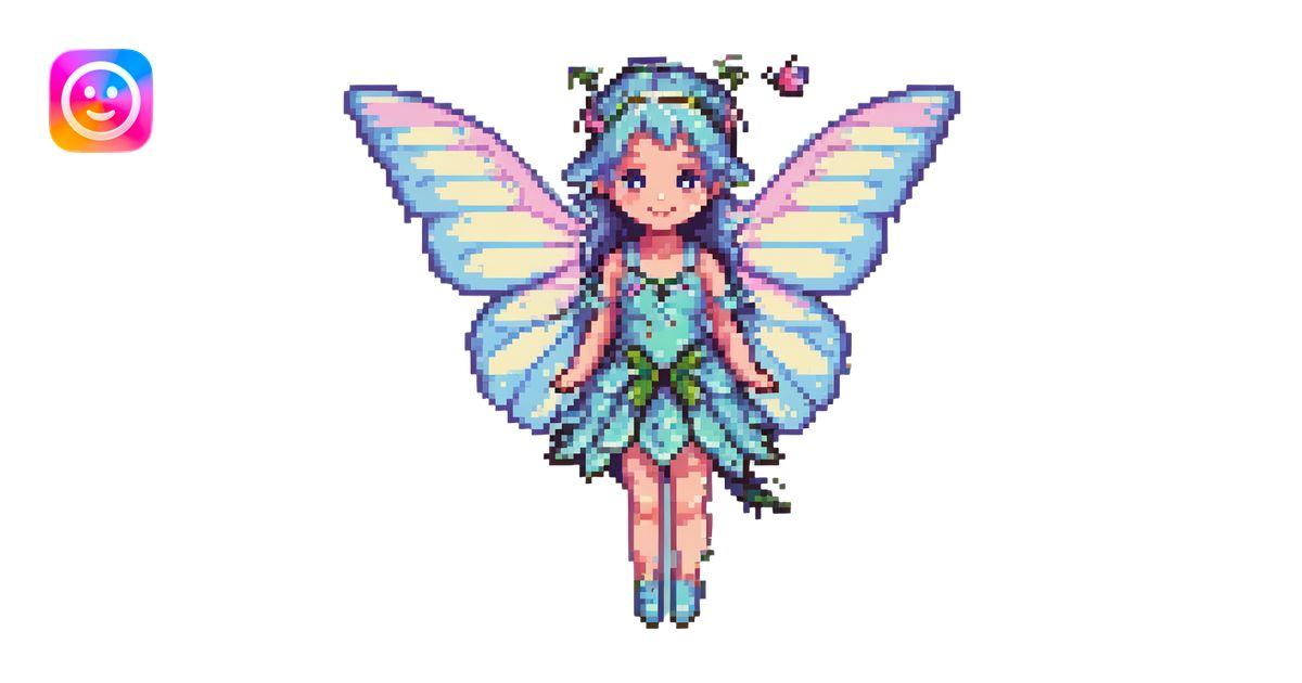 pixel art fairy with butterfly wings, flying, pastel colors ...