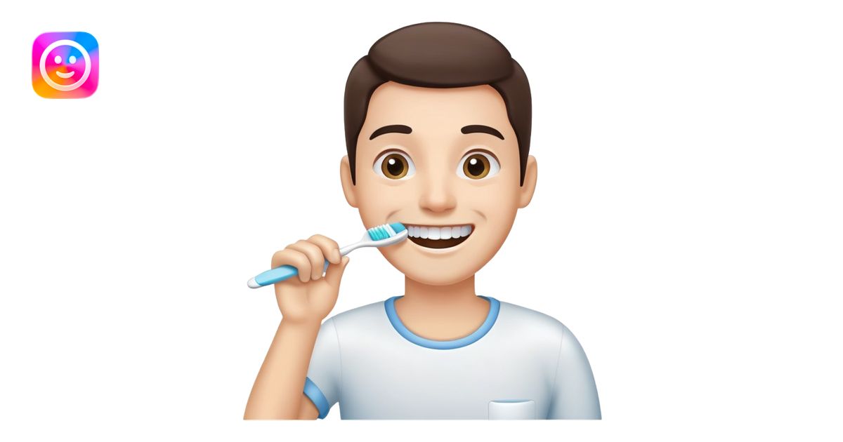 person brushing their teeth, smiling, holding a toothbrush, simple and ...