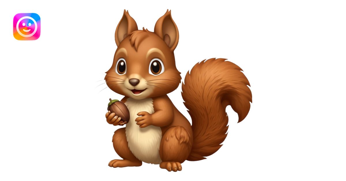 A playful squirrel holding an acorn with both paws. 
