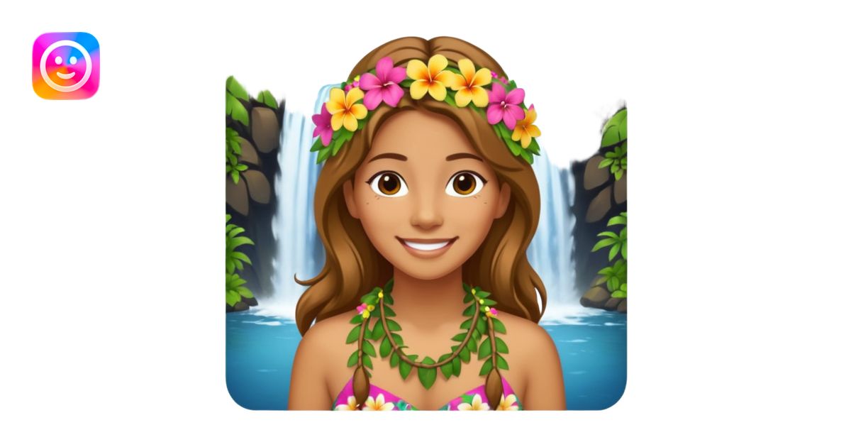 Hawaiian with flowers waterfall emoji | AI Emoji Generator