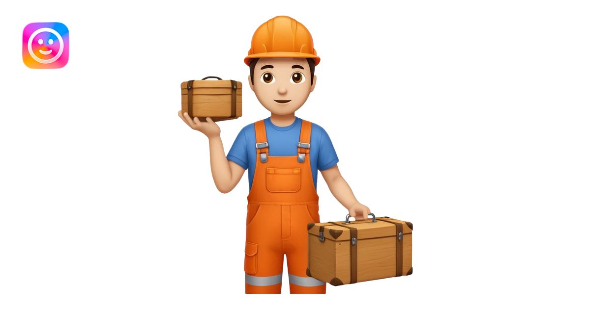 railway engineer, orange overalls carrying a box emoji | AI Emoji Generator
