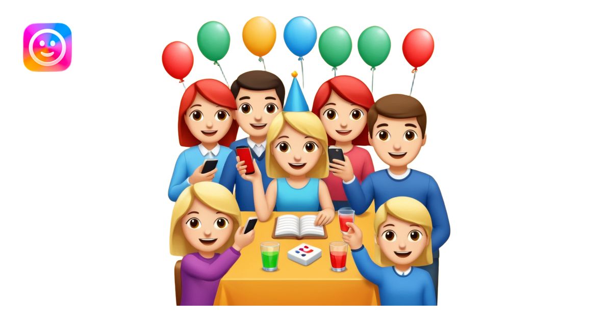 Party quiz with happy people no phone writing blocks emoji | AI Emoji ...
