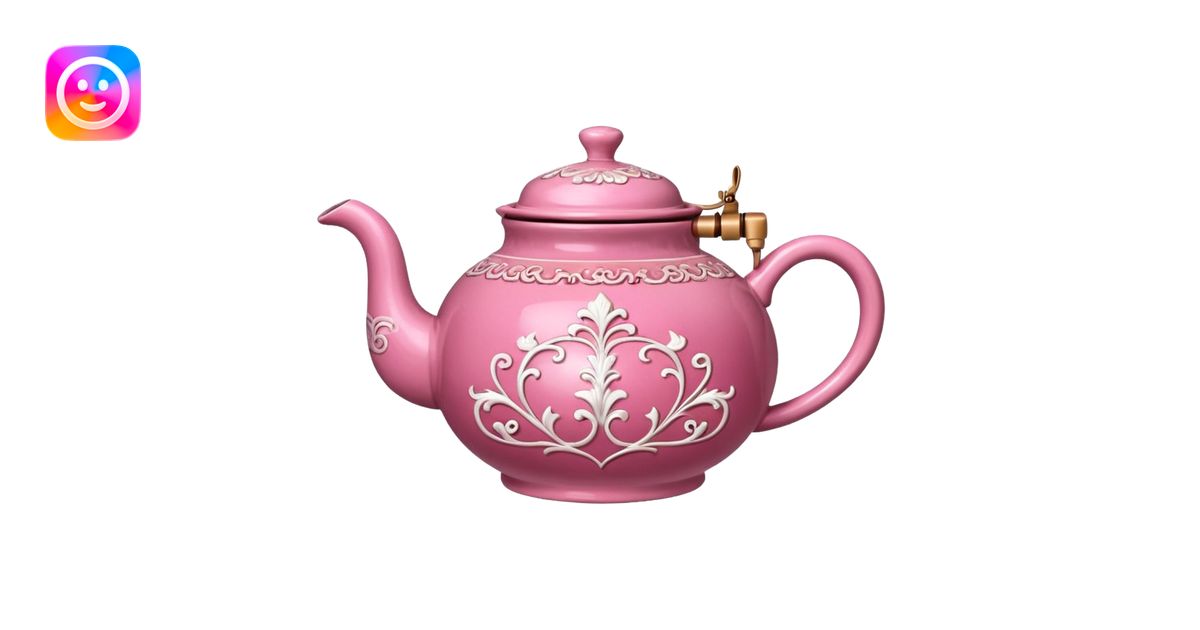 Pink steaming and boiling tea pot with smoke emoji | AI Emoji Generator