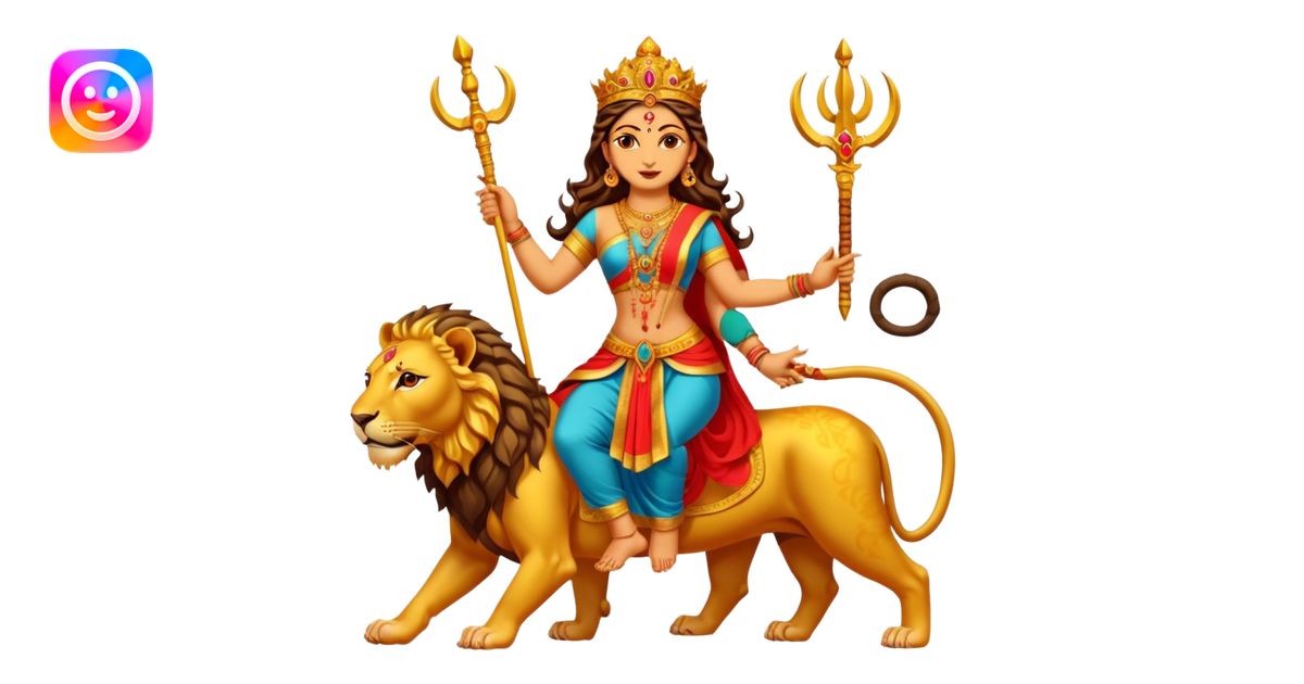 Divine Mother Durga & Lion in traditional pose. emoji | AI Emoji Generator